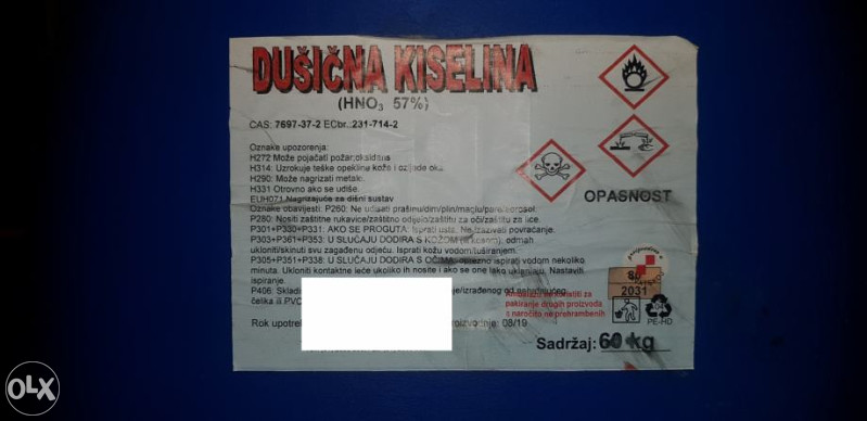 Dušična kiselina (HNO3, nitratna kiselina) - 56% - Ostalo - OLX.ba