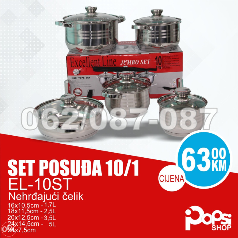 Posuđe 10/1 set, šerpe i tava, inox - Excellent Line - Tave - OLX.ba