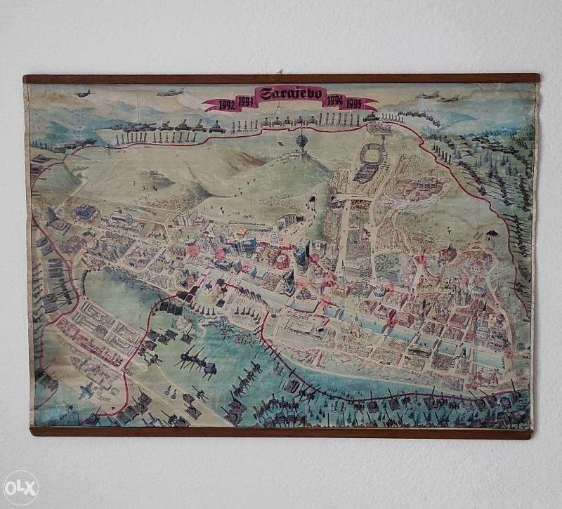Ratna karta / mapa opsada Sarajeva - Sarajevo (opsade) - Antikviteti ...