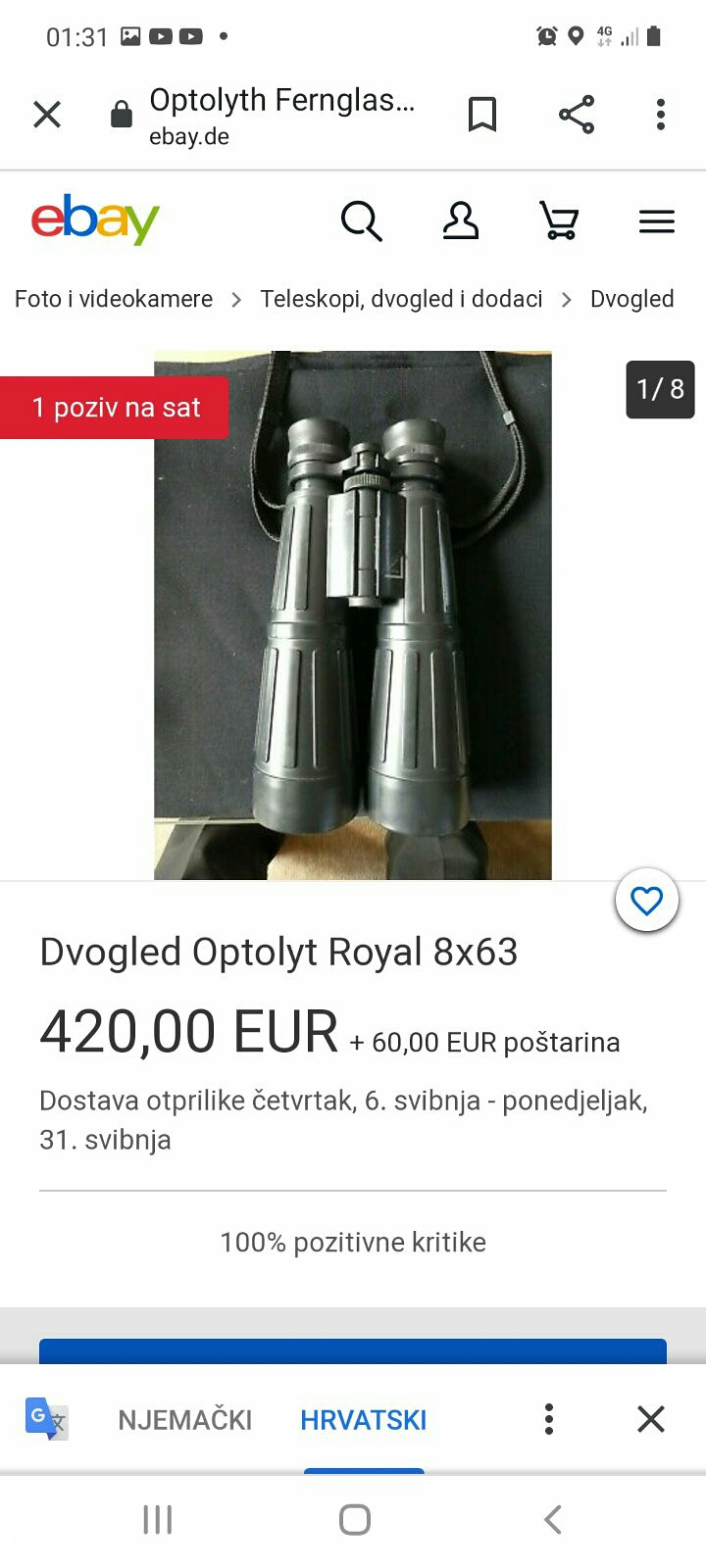 Vojni lovacki dvogled OPTOLYTH 8x63 - Ostalo - OLX.ba