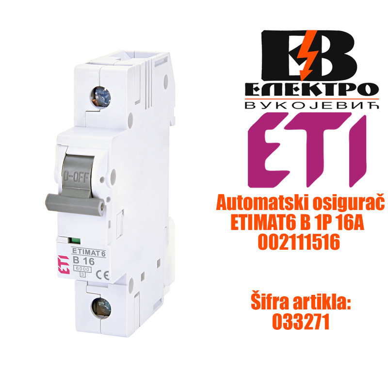 Automatski osigurač ETIMAT6 B 1P 16A Eti - Električni osigurači - OLX.ba