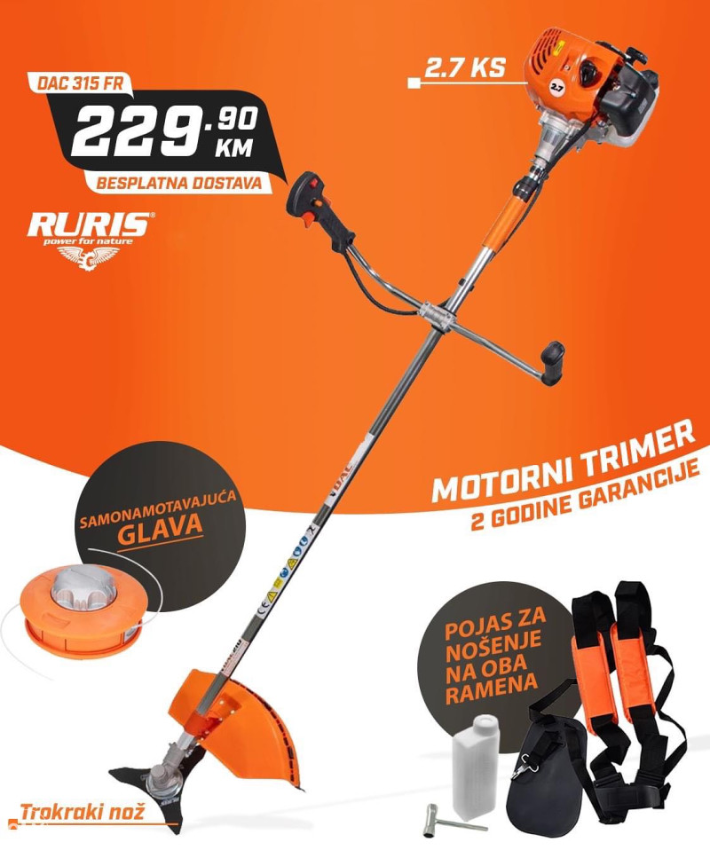 TRIMER ZA TRAVU RURIS 2.7KS SA OPREMOM MOTORNI TRIMER - Kosilice i Trimeri - OLX.ba