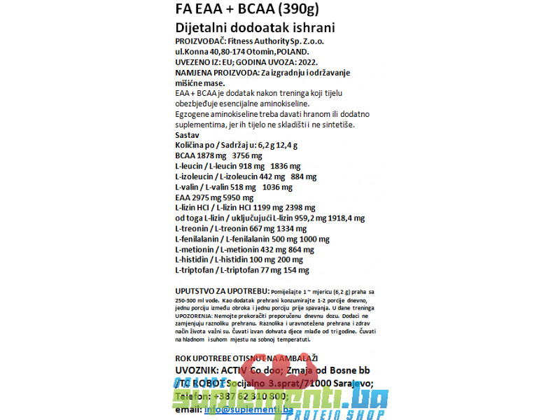 FA EAA BCAA (390g)/ Esencijalne i Bcaa aminokiseline - Suplementi/preparati - OLX.ba