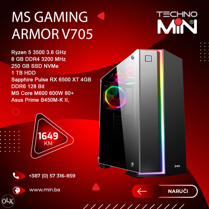 Gaming V705, R5 3500 3.6/8/250SSD1TB/RX 6500 XT 4GB - Desktop Računari - OLX.ba