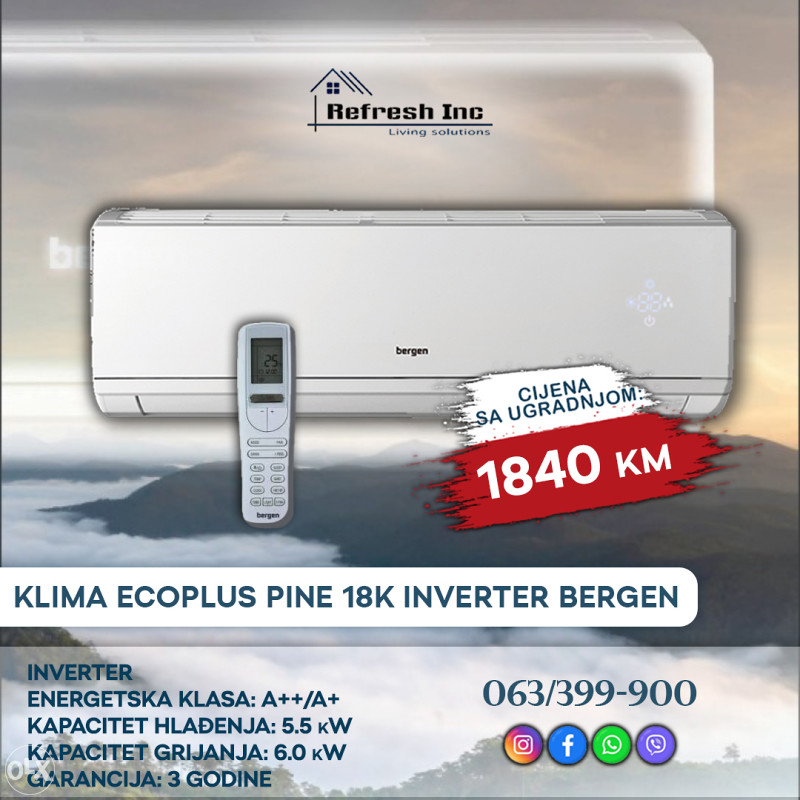 Klima EcoPlus PINE 18k inverter WiFi Bergen - Klima uređaji - OLX.ba