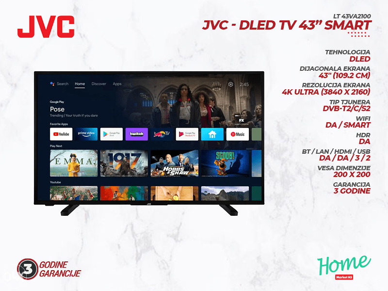 JVC - Televizor 43" SMART ANDROID LT-43VA2100 - LED LCD - OLX.ba