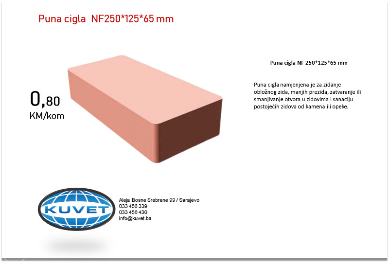 Puna cigla NF 250*125*65 mm - Cigla/Opeka - OLX.ba