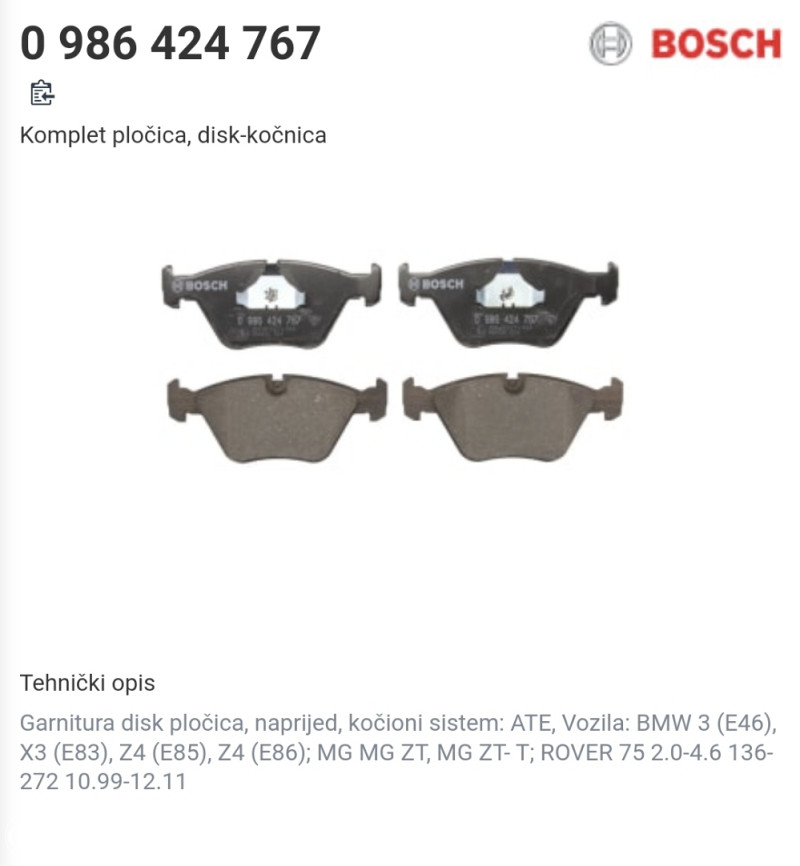 Disk plocice prednje Bosch bmw z4 e85 e86 - Diskovi/Pločice za ...