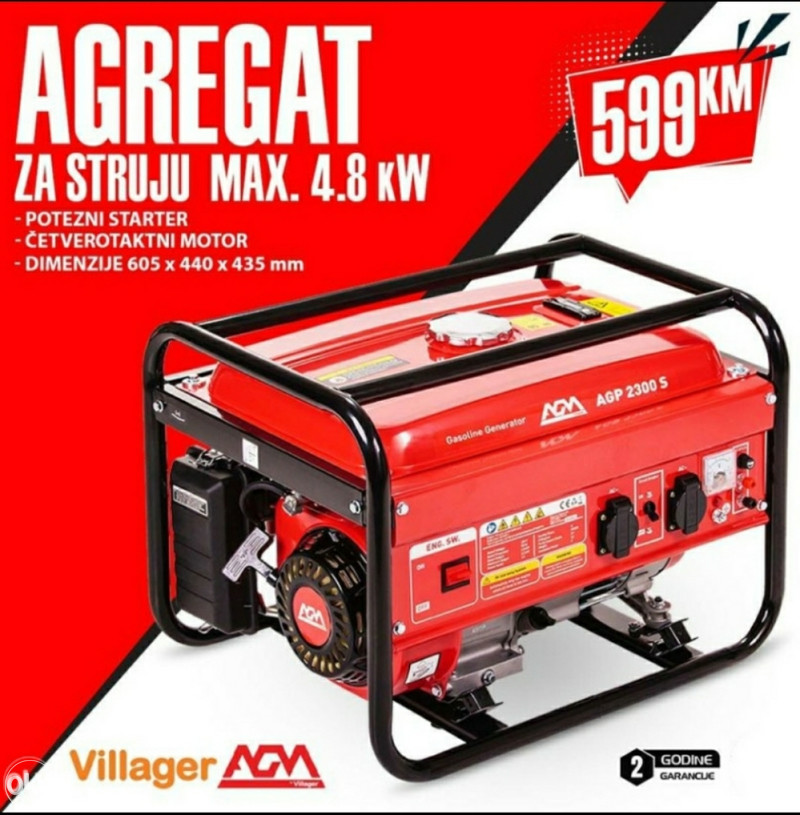 Agregat za struju AGM by Villager 4.8kW - Elektromotori i agregati - OLX.ba