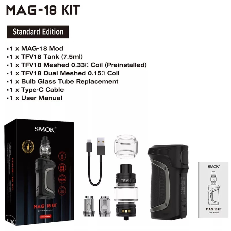 SMOK MAG 18 VAPE KIT 230W + SMOK TFV18RBA+(BATERIJE) - Električne ...