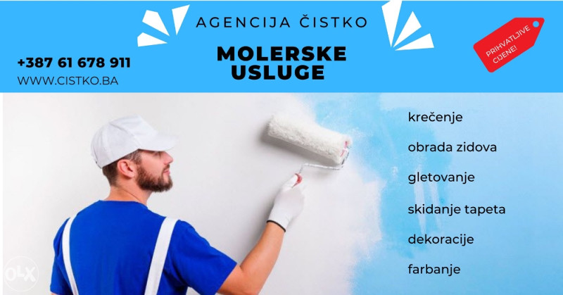 Molerski radovi - agencija Čistko - Moler / soboslikar - OLX.ba