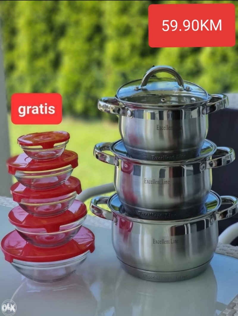 Set teskog INOX posudja + Zdjelice staklene 5/1 - Šerpe - OLX.ba