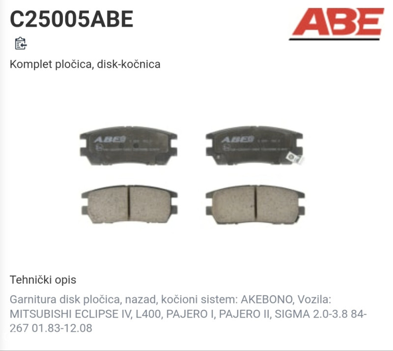 Disk plocice zadnje mitsubishi eclipse IV l400 pajero I - Diskovi ...