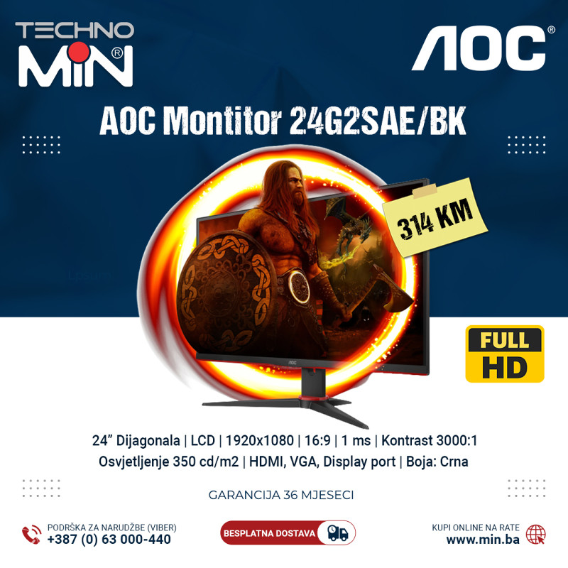AOC Montitor 24G2SAE/BK 24" LCD, Full HD 1920x1080 - Monitori - OLX.ba