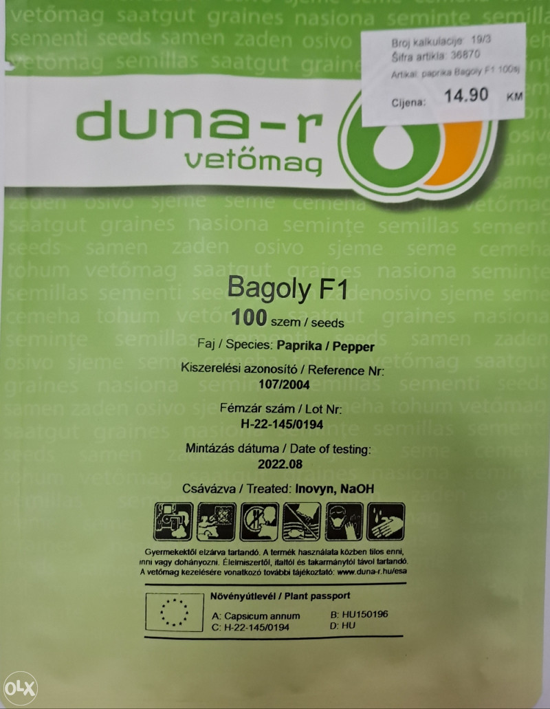 Sjeme sjemenska paprika paprike Bagoly Bagoli F1 Duna - Sjemena - OLX.ba